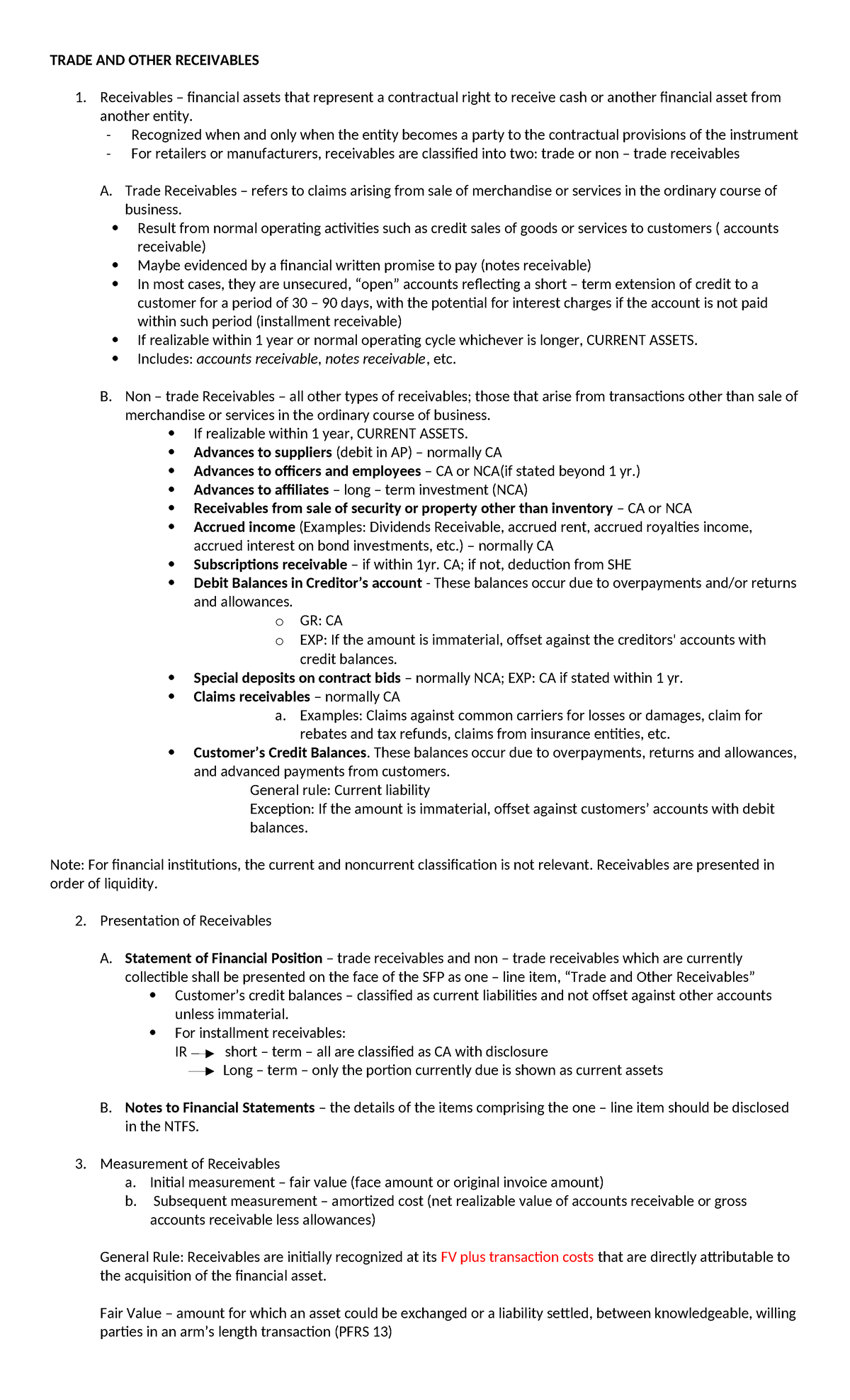 Trade AND Other Receivables - TRADE AND OTHER RECEIVABLES Receivables ...