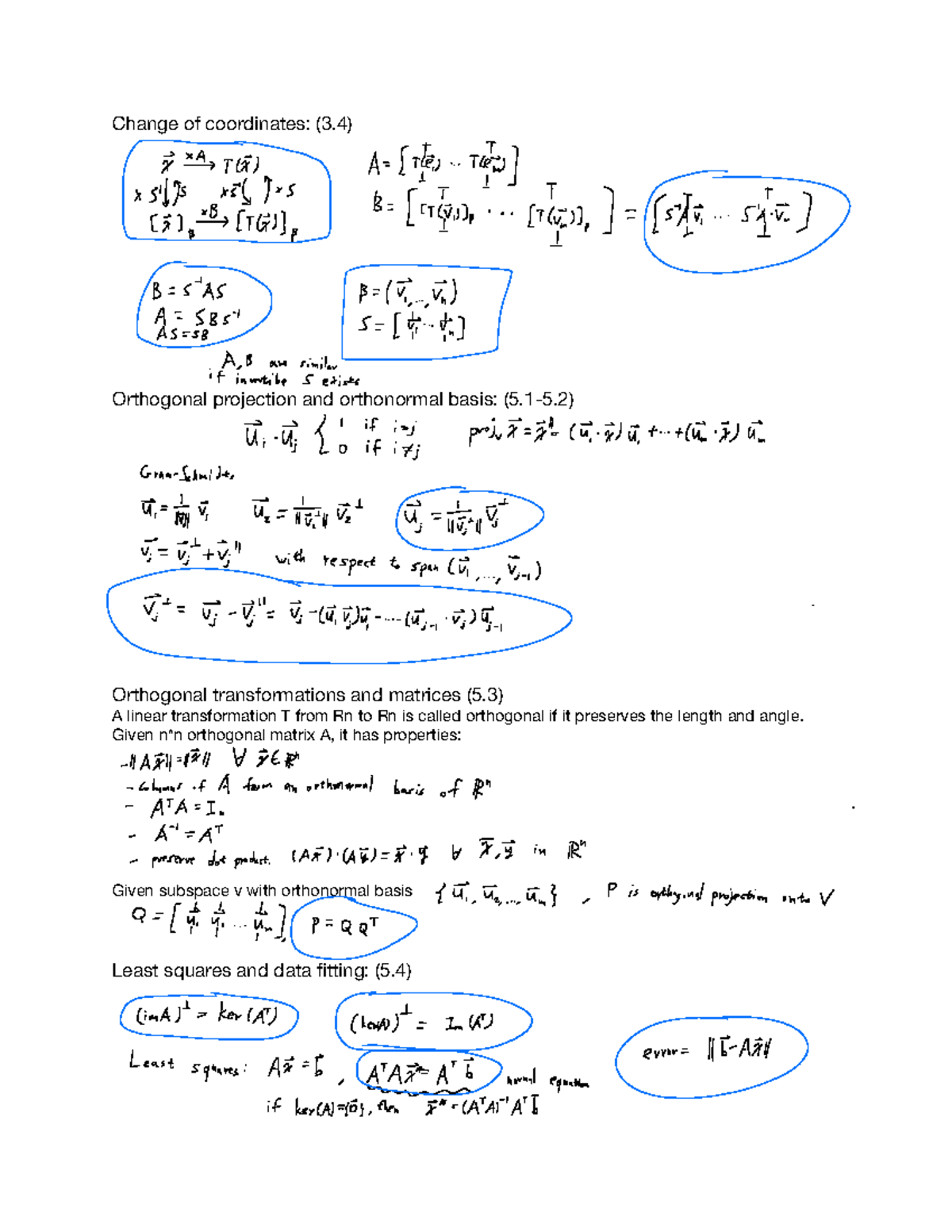 Cheat sheet for Test - Change of coordinates: (3) Orthogonal projection ...