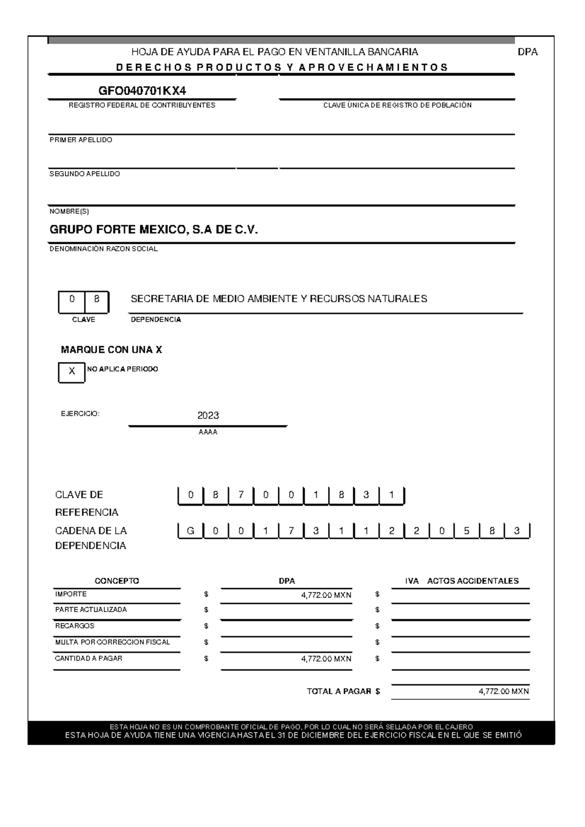 E5cinco - HOJA DE AYUDA PARA EL PAGO EN VENTANILLA BANCARIA DPA D E R E ...