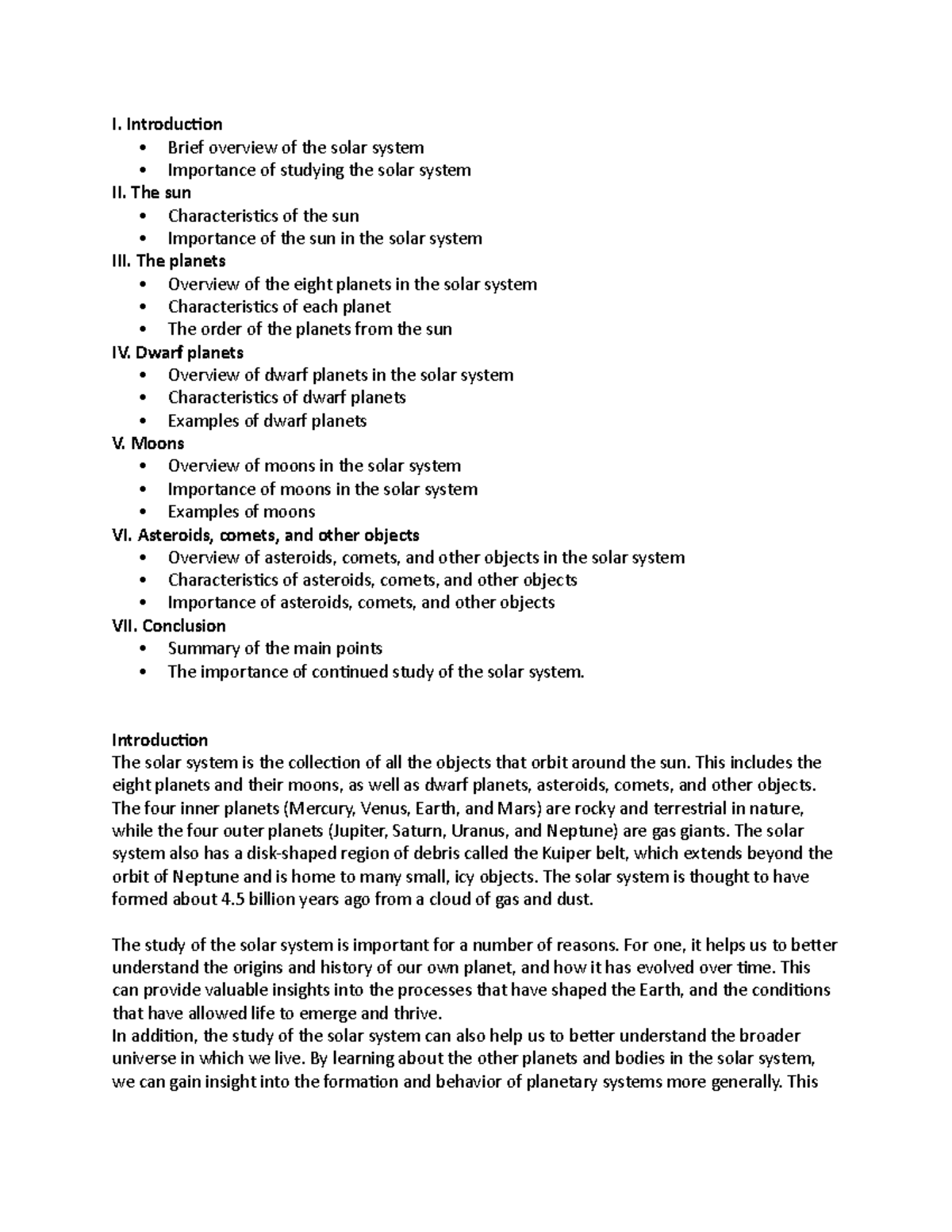 Studuco Solar System Notes - I. Introduction Brief overview of the ...