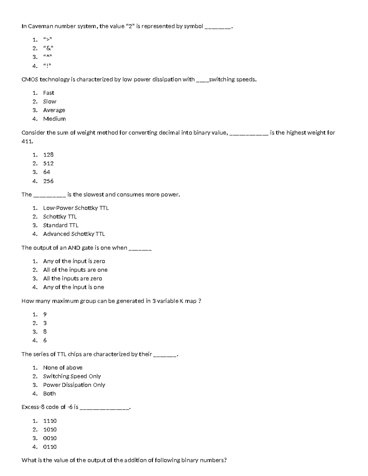 CS302 Quiz 1 - Summary Computer Sciences - In Caveman number system, the value “2” is ...