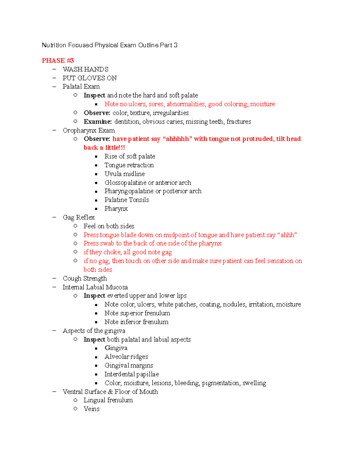 Nutrition Focused Physical Exam Outline Part 3 - ̄ Good moisture, no ...