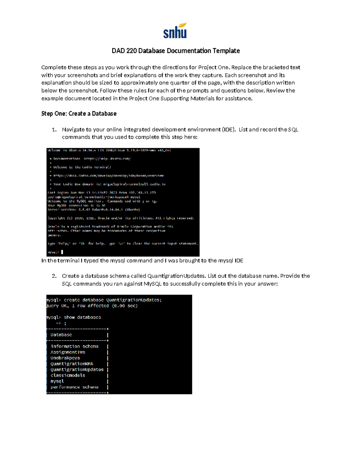 DAD-220 project 1 - DAD 220 Database Documentation Template Complete these steps as you work ...