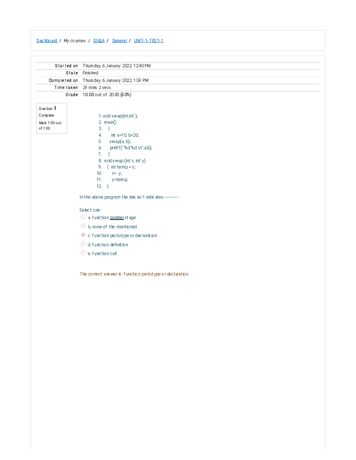 DSA murged pdf unit 1 to 3 - Dashboard/My courses/ DS&A/ General/ UNIT- 1- T EST- 1 Q uestion 1 ...