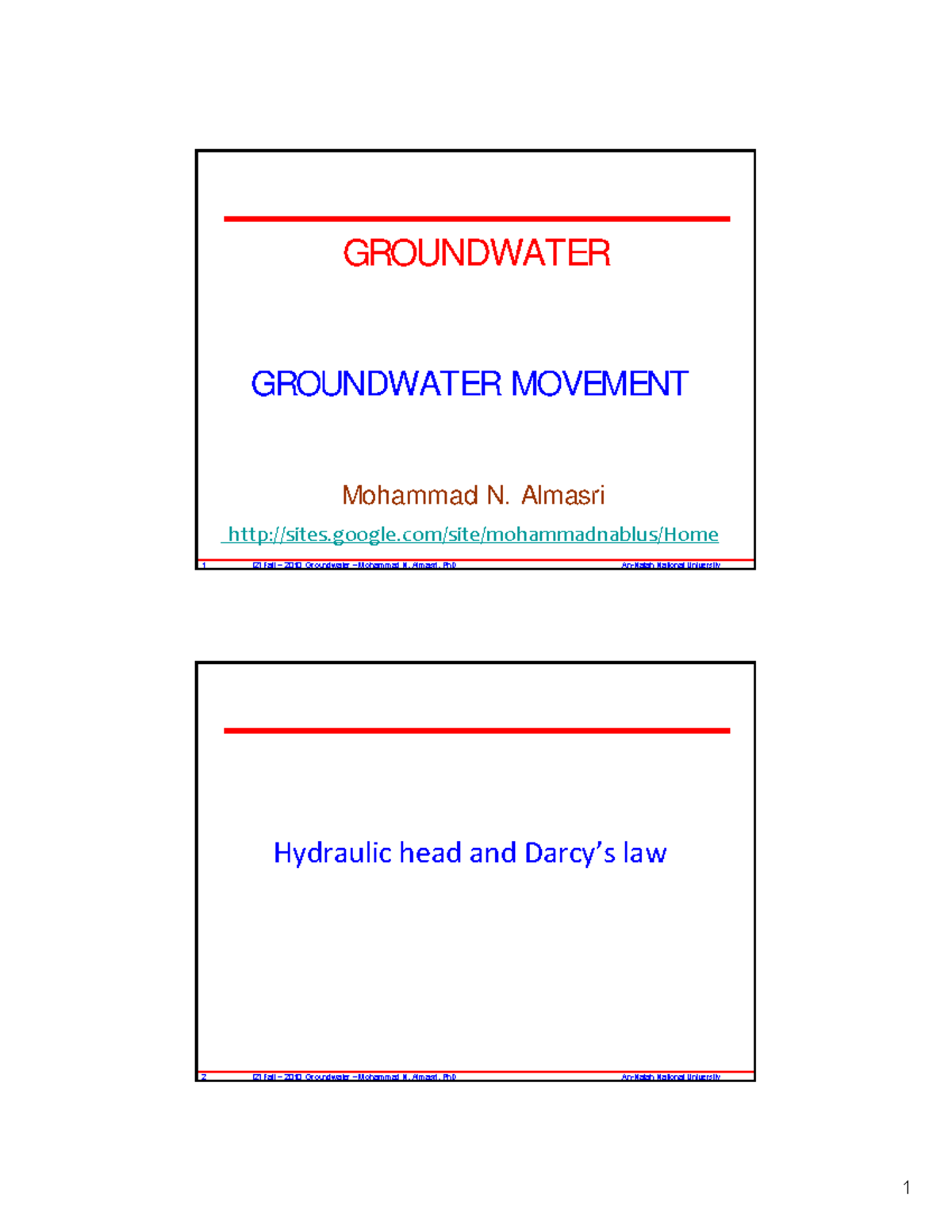 Groundwater Movement - Lecture notes 2 - GROUNDWATER GROUNDWATER ...