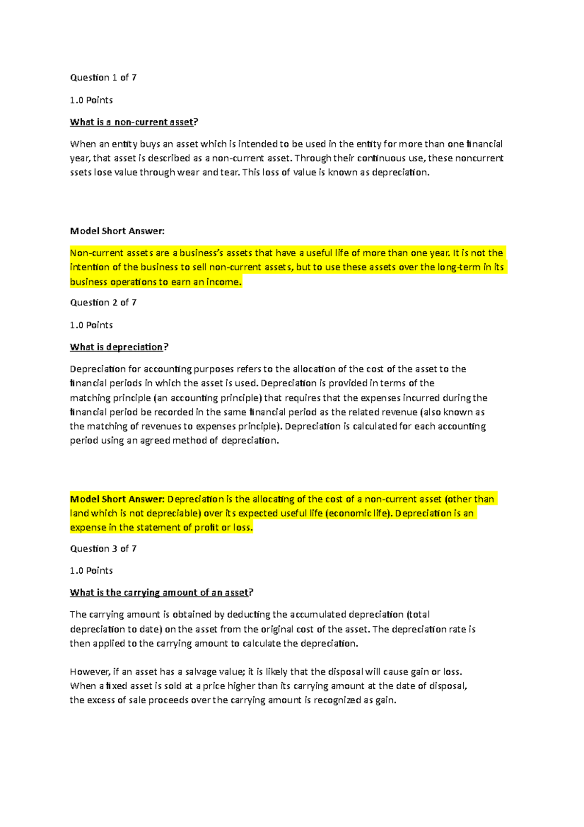 LU 3 - Depreciation - Questions and Answers. - Question 1 of 7 1 Points ...