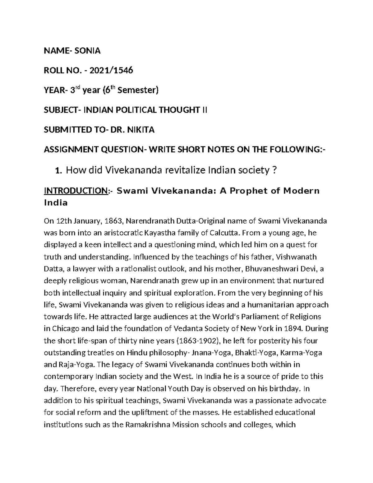 IPT 2 Assignment - NAME- SONIA ROLL NO. - 2021/ YEAR- 3 rd year ( th ...