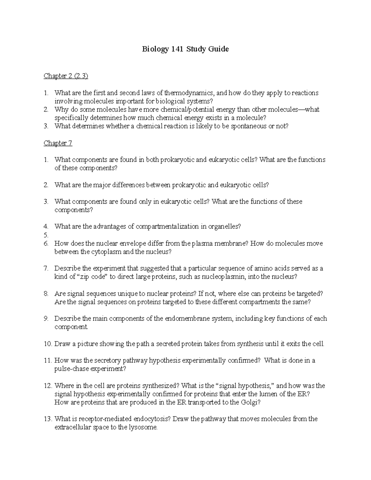 Unit 2 Study Guide - Biology 141 Study Guide Chapter 2 (2) What are the ...