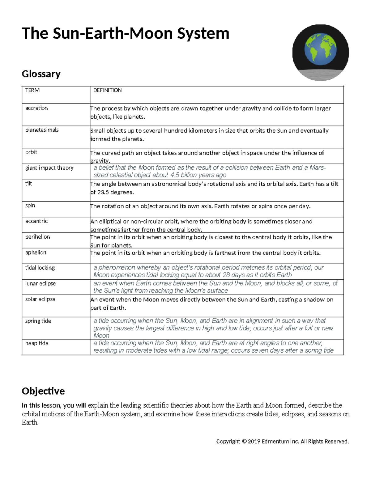 Guided Notes - The Sun - The Sun-Earth-Moon System Glossary TERM ...