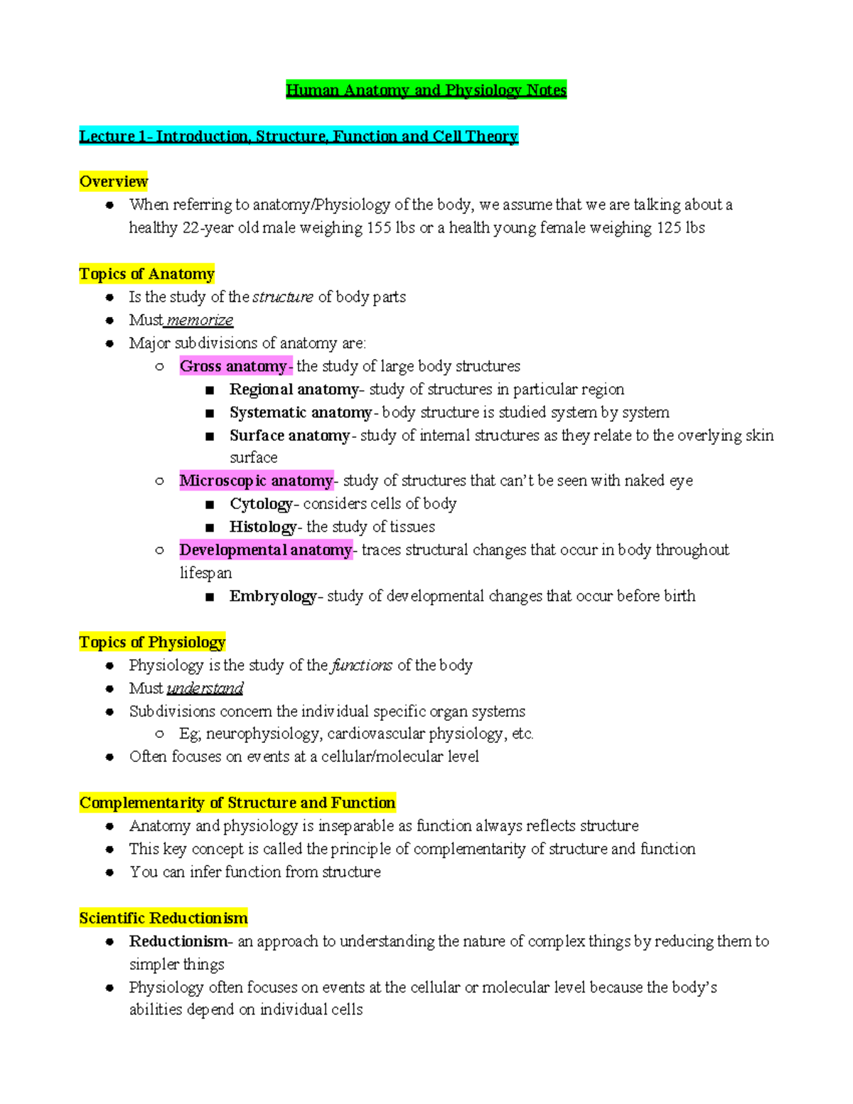 Midterm 1 Anatomy And Physiology Notes Human Anatomy And Physiology