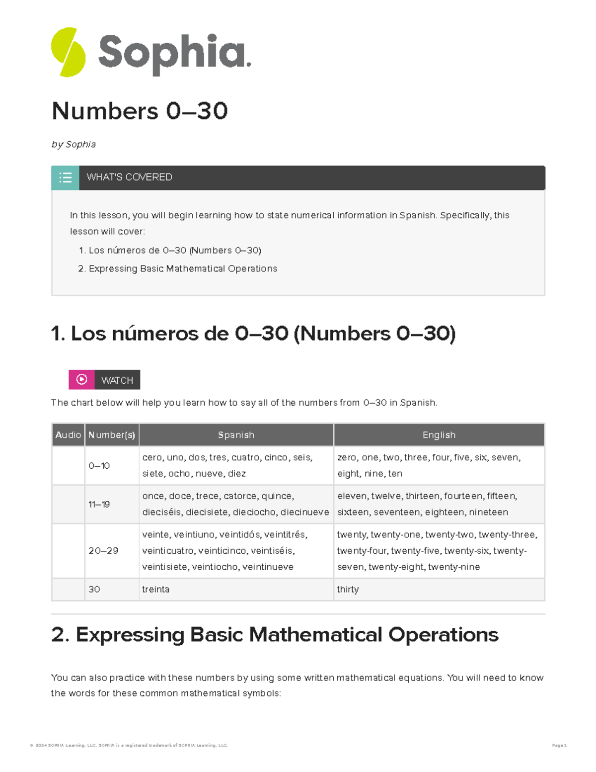 Numbers-0-30 - numbers - © 2024 SOPHIA Learning, LLC. SOPHIA is a ...