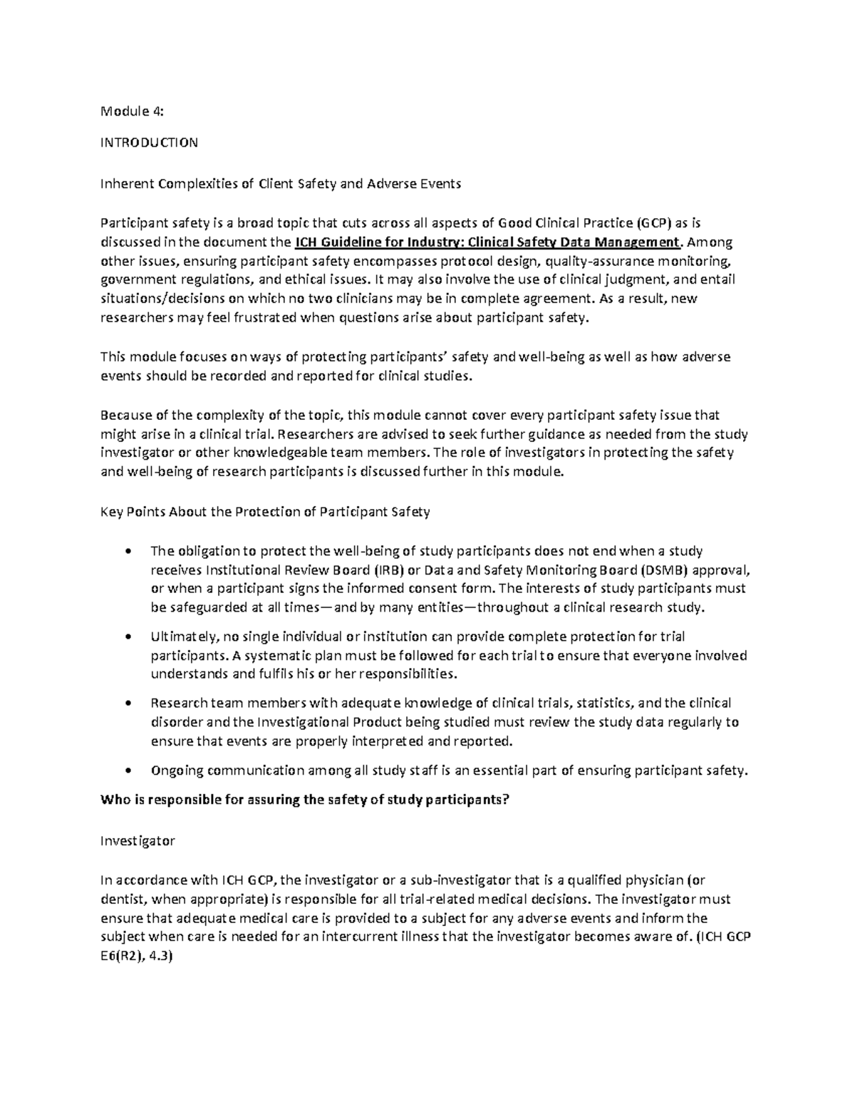 Client Safety AND Adverse Effects Good Clinical Practice Module 4 ...