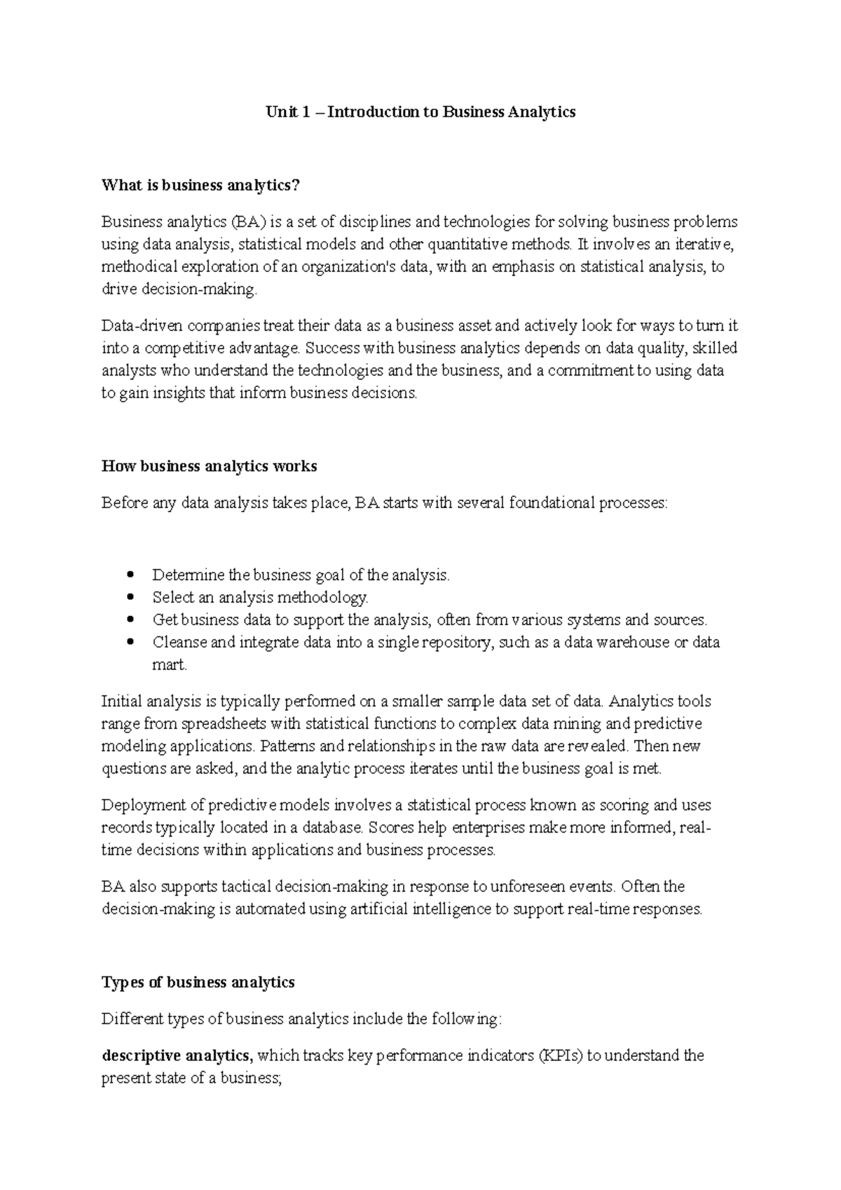 Business Analytics - Anna University - BA4206 - Study Material - Unit 1 ...