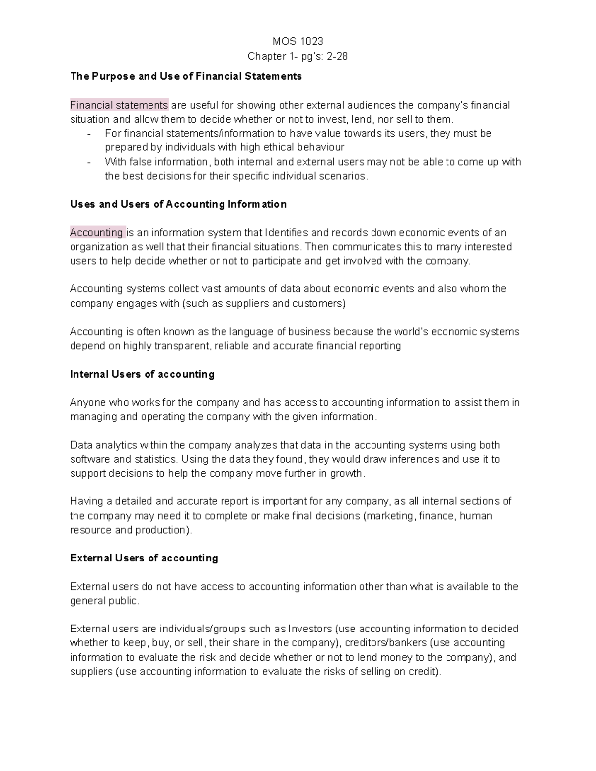 Western University MOS 1023 Chapter 1 Notes - MOS 1023 Chapter 1- pg’s ...