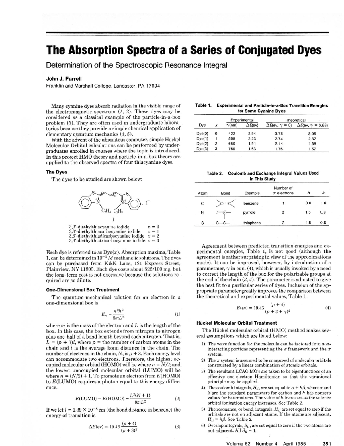 Farrel JCE 85 - texto sobre cianinas - The Absorption Spectra of a ...