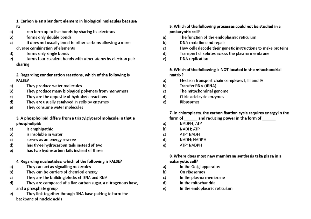 Sample/practice exam November 2016, questions - a) b) c) d) e) a) b) c ...