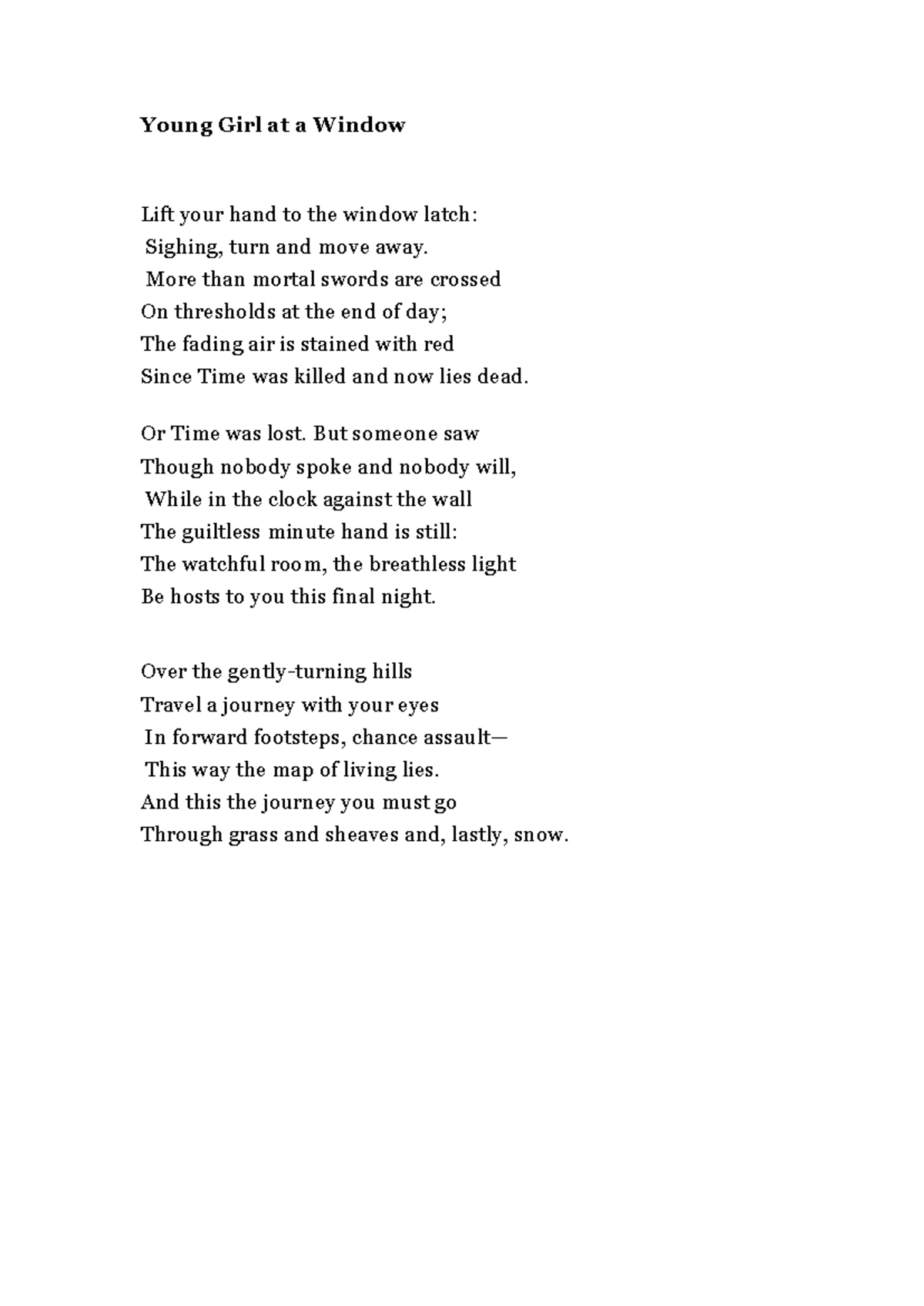 Rd poems - Young Girl at a Window Lift your hand to the window latch ...