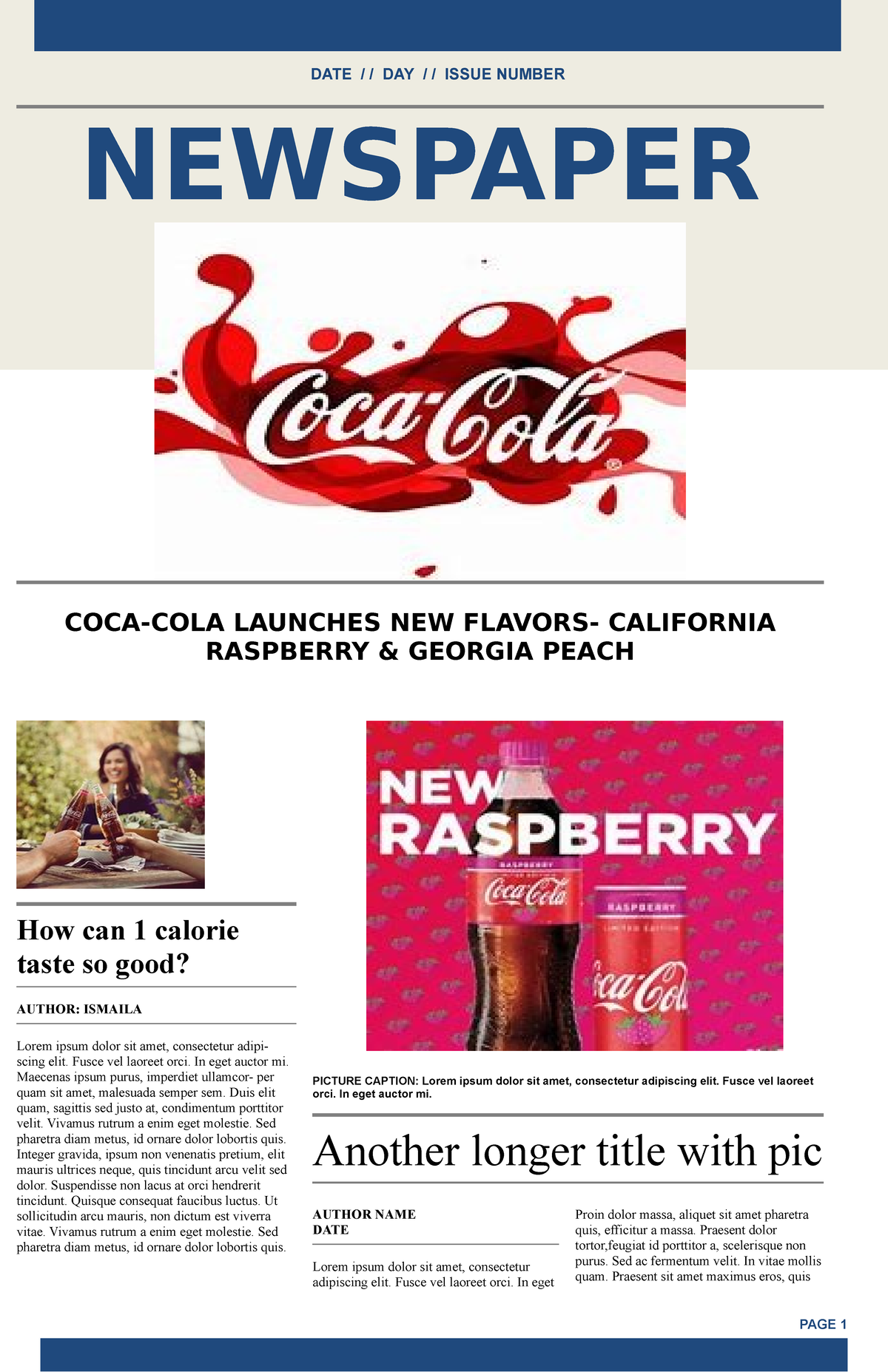 Unit 5 - P5 - Newspaper Article - NEWSPAPER COCA-COLA LAUNCHES NEW ...