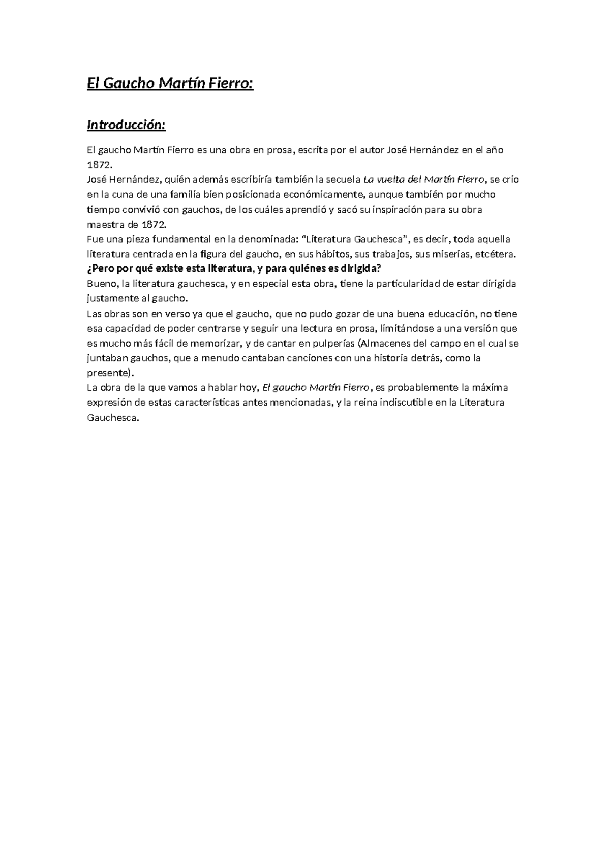 El Gaucho Martín Fierro Resumen - El Gaucho Martín Fierro: Introducción ...