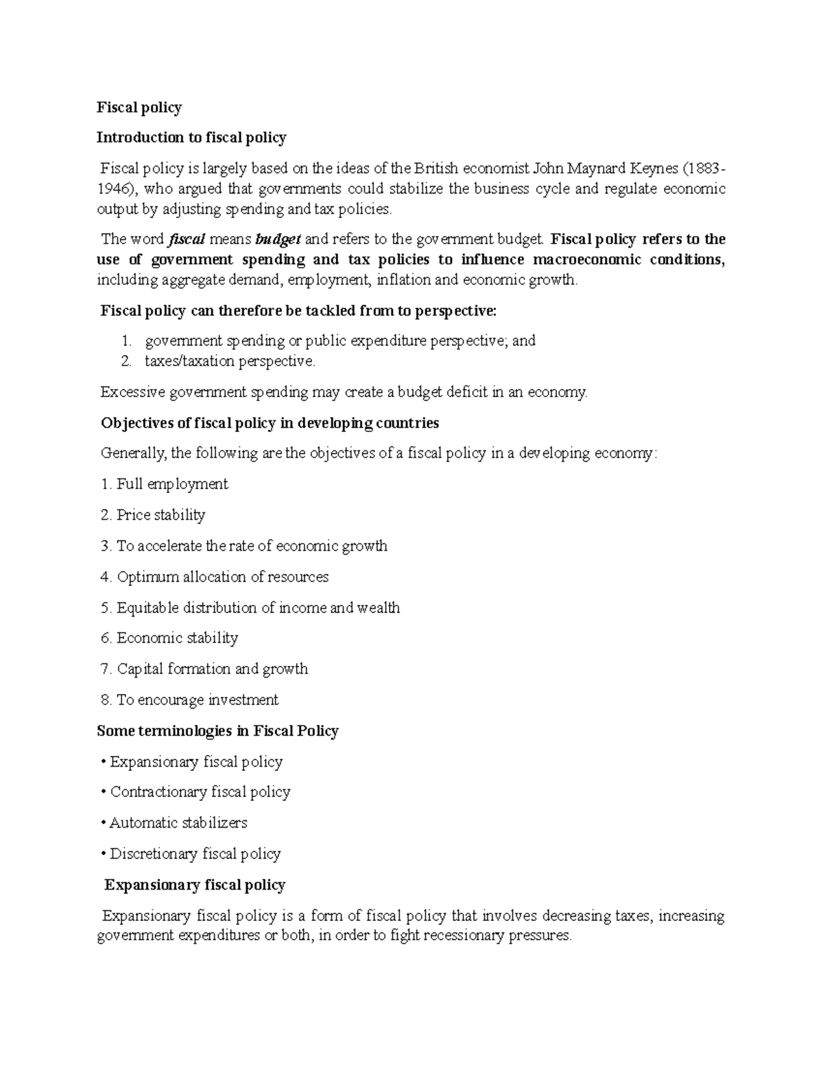 Fiscal policy - Fiscal policy Introduction to fiscal policy Fiscal ...