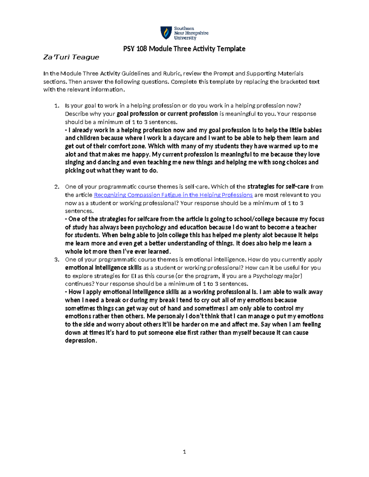 PSY 108 Module Three Activity Template - PSY 108 Module Three Activity ...