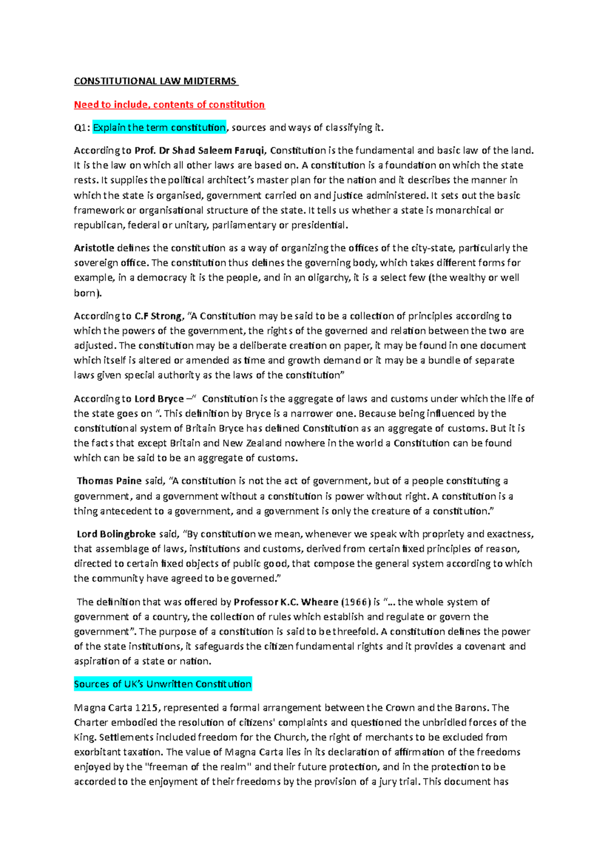 Midterm Notes 1 - CONSTITUTIONAL LAW MIDTERMS Need to include, contents ...