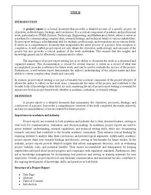 Lesson 3 project report - UNIT 3 Structure of the Project Report ...