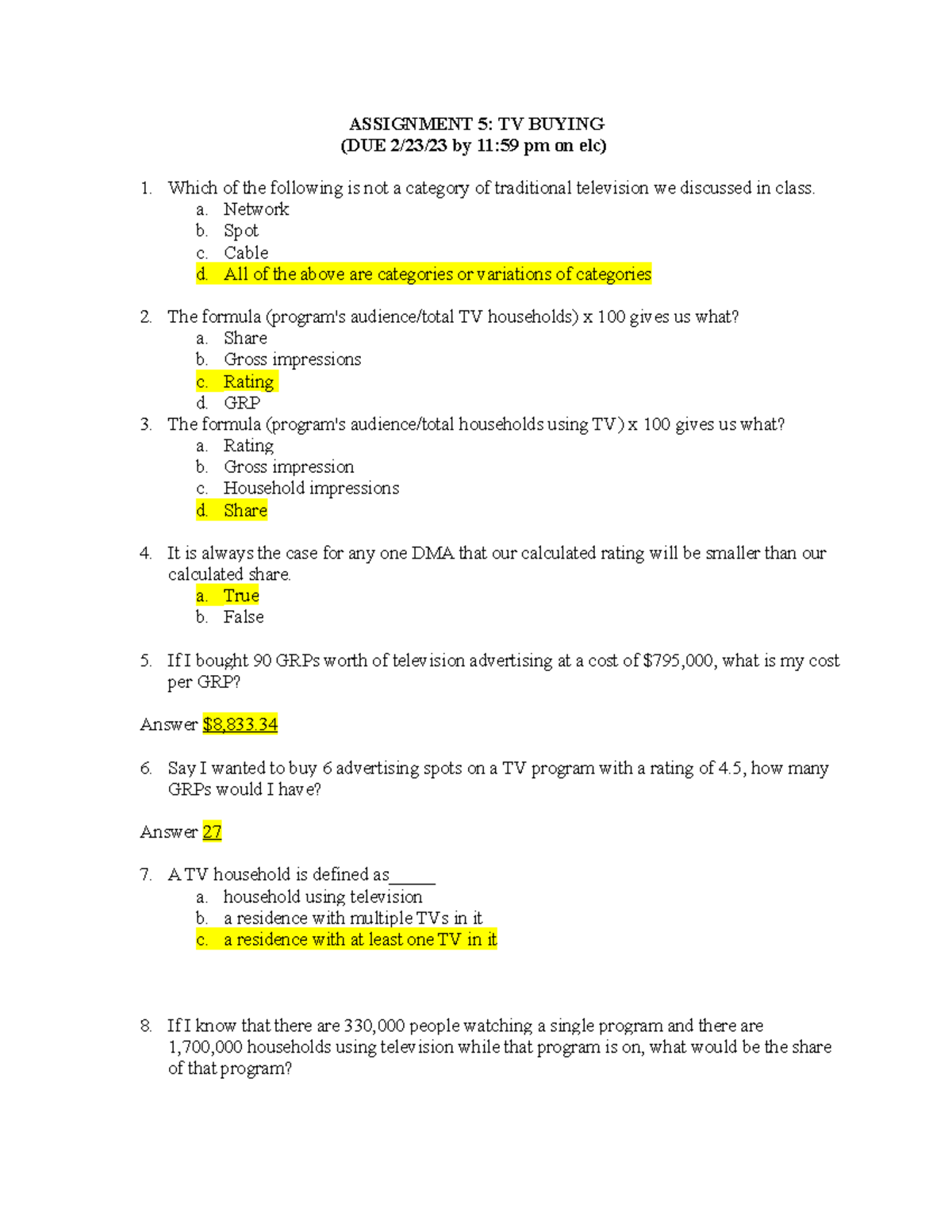 Assignment 5- TV Buying - ASSIGNMENT 5: TV BUYING (DUE 2/23/23 by 11:59 ...
