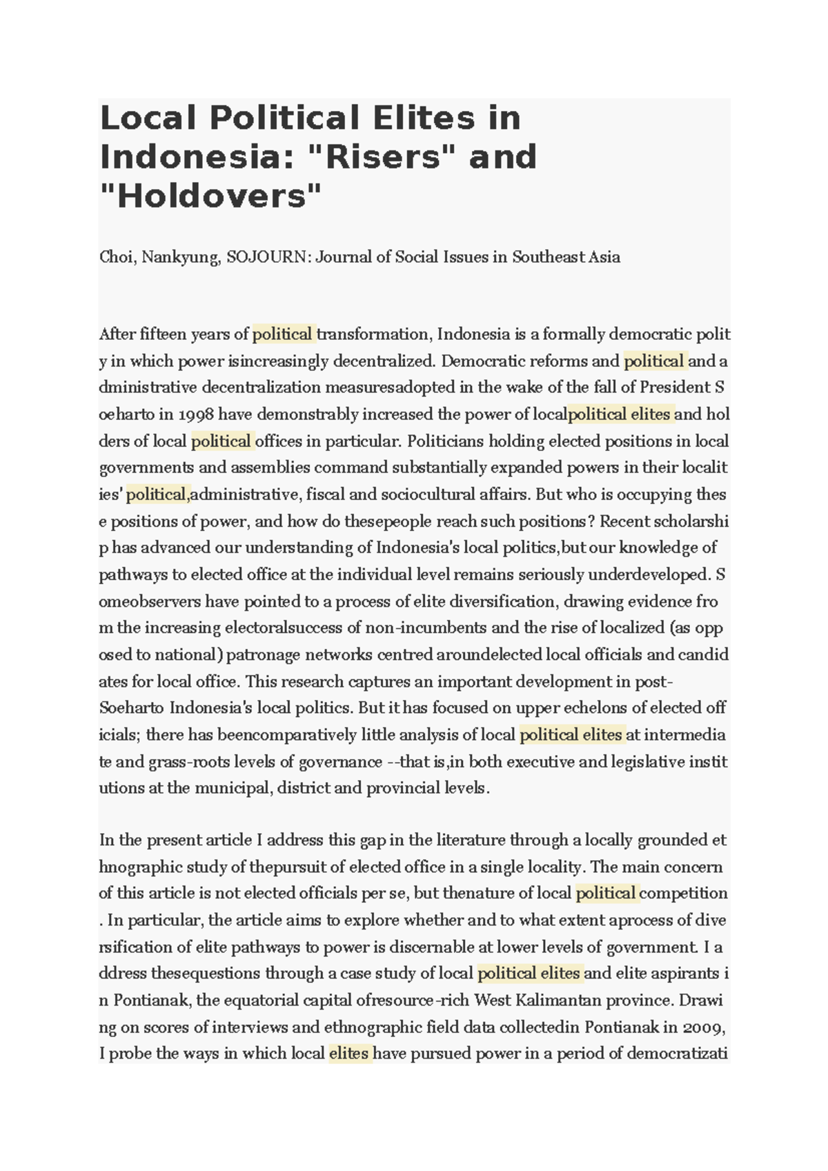 Local Political Elites in Indonesia - Local Political Elites in ...