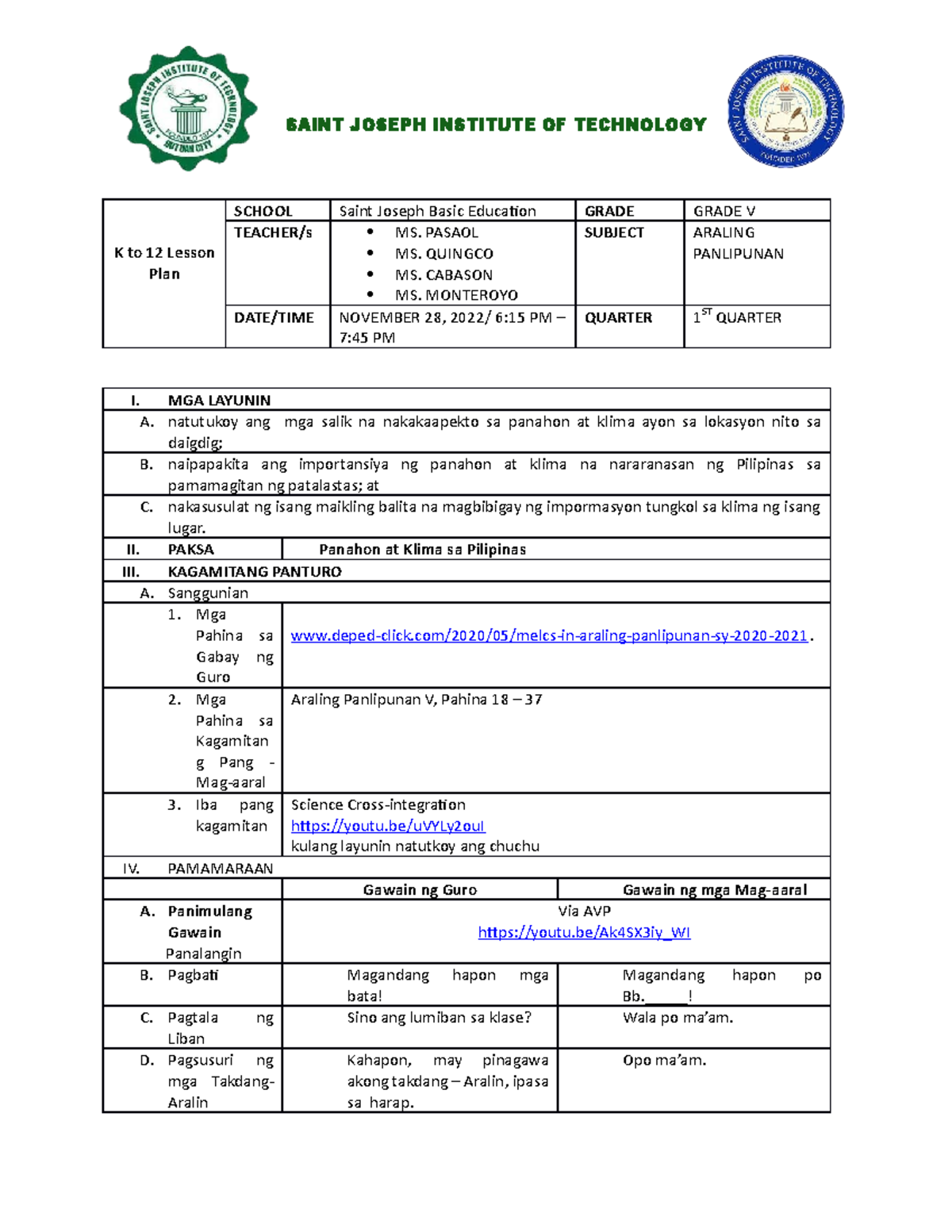 4-As-LP-TTL Group 1 - Detailed Lesson Plan 4 A's Approach - SAINT ...