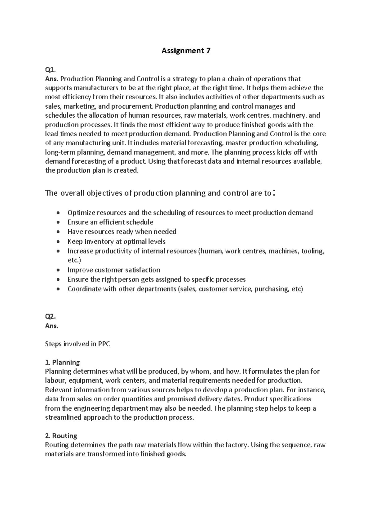 161 OMA7 - operations management assignment - Assignment 7 Q1. Ans. Production Planning and ...