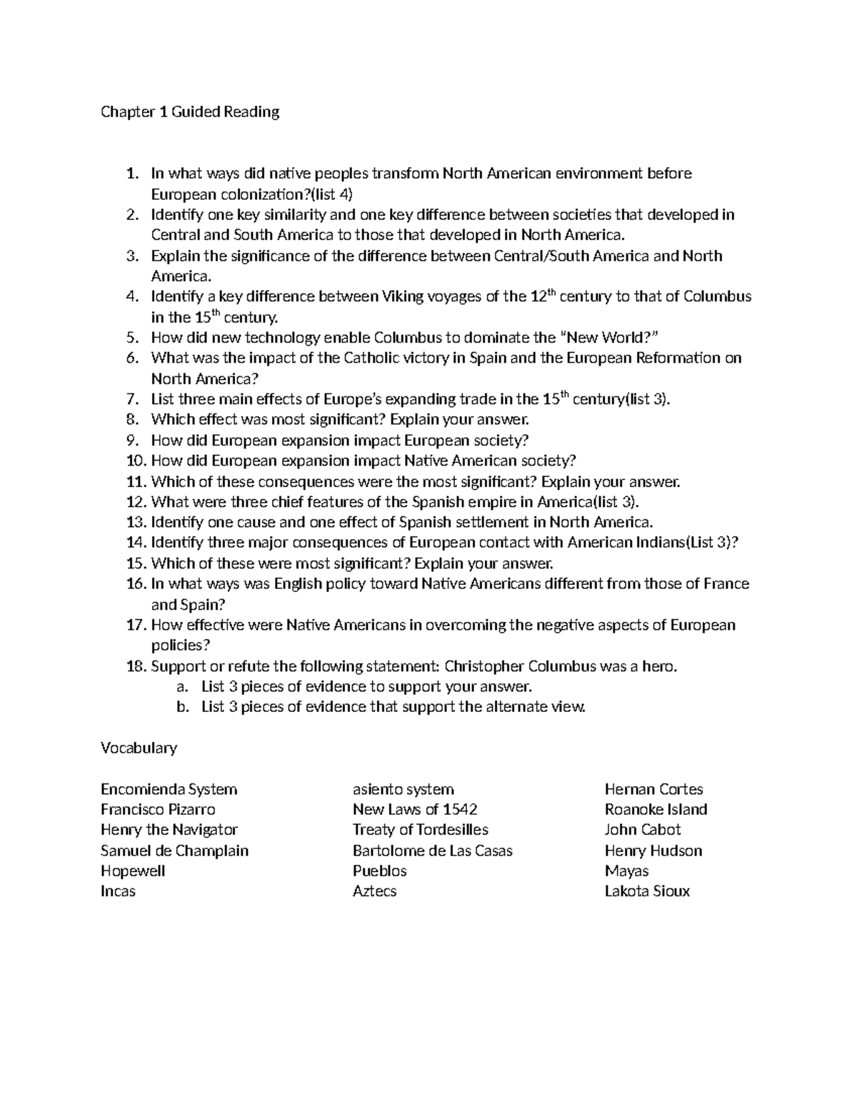 Amsco chapter 1 guided reading - Chapter 1 Guided Reading 1. In what ways did native peoples ...