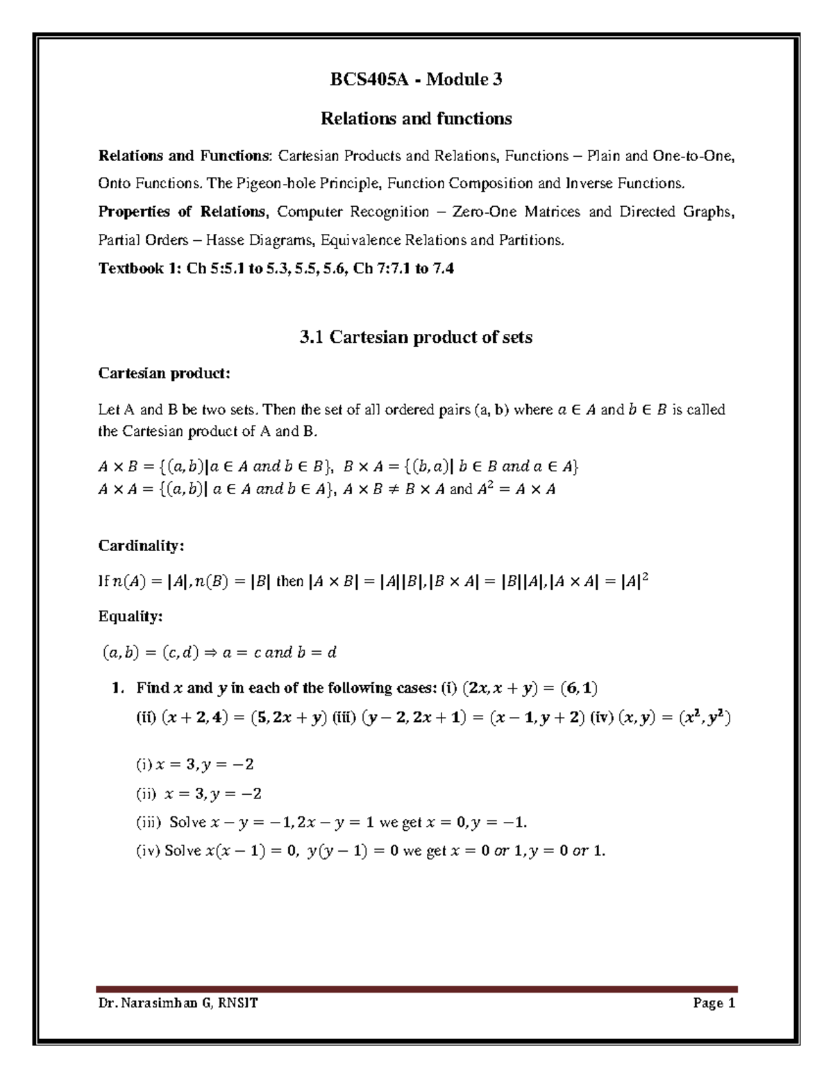 BCS405A-Module 3 - maths notes - BCS405A - Module 3 Relations and ...