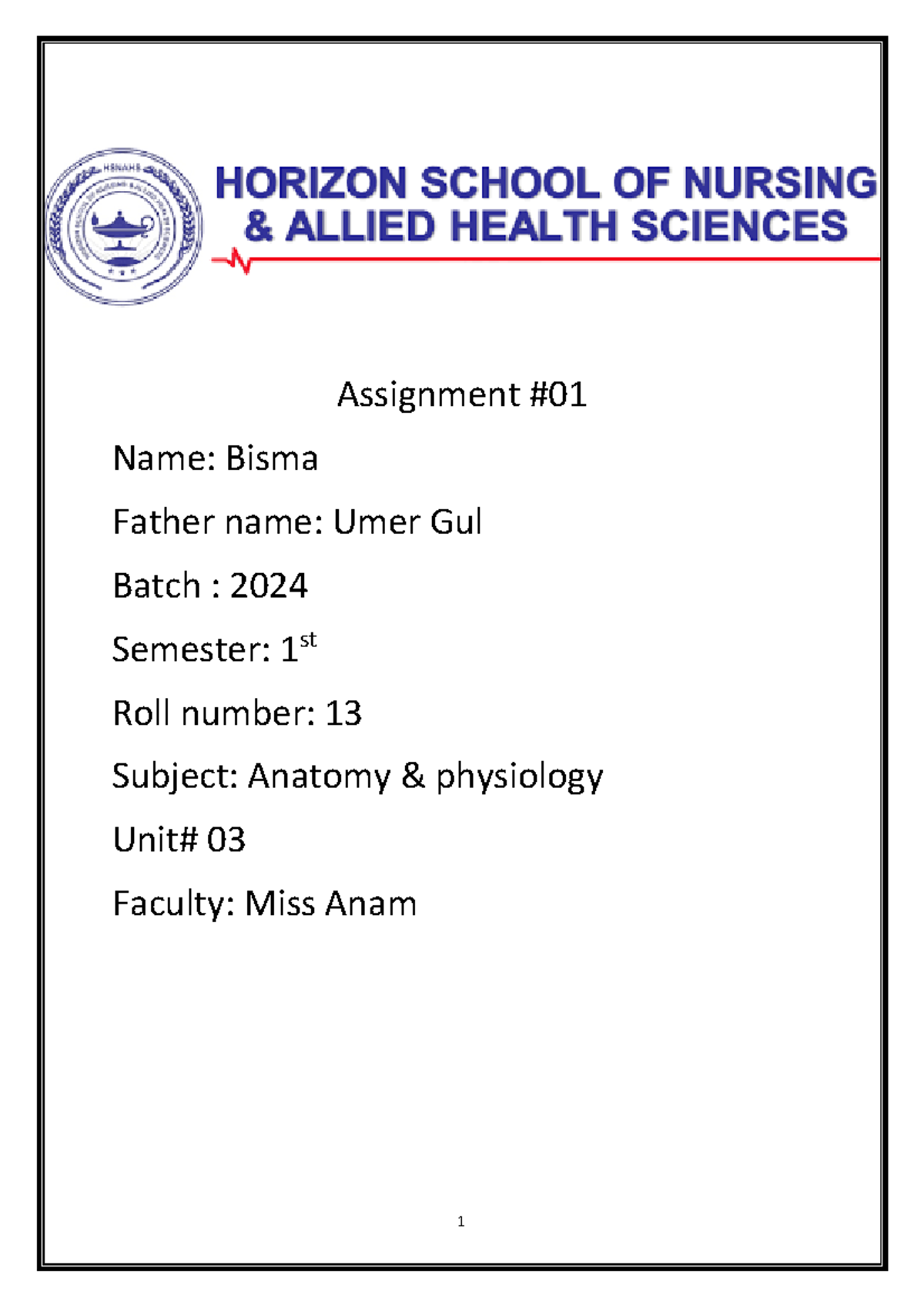 Assignment bisma - Assignment Name: Bisma Father name: Umer Gul Batch ...