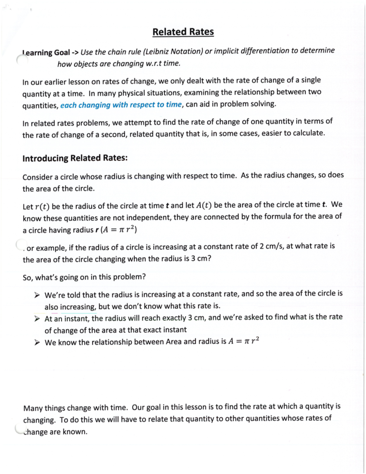 AK Related Rates - Mat135H1 - Studocu