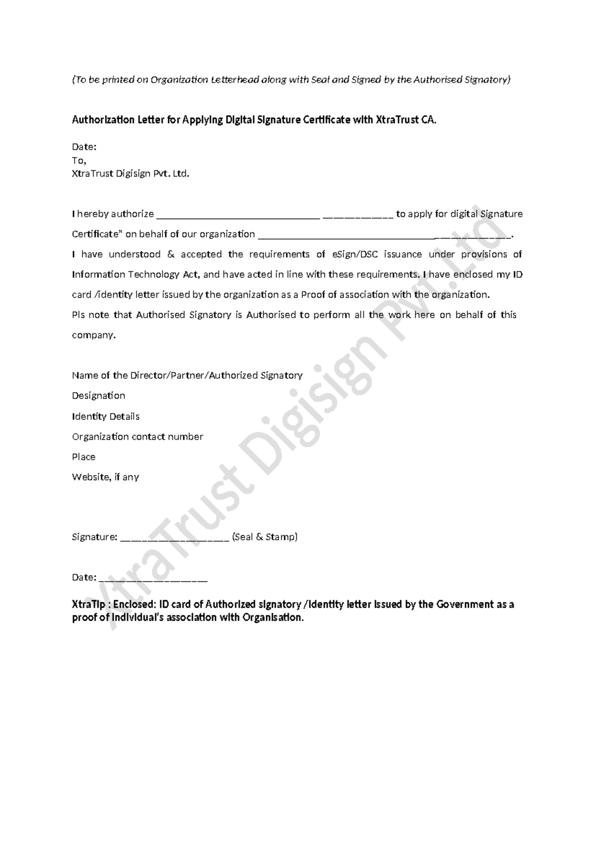 Authorization letter formt for corporte and proprietor draft - (To be ...