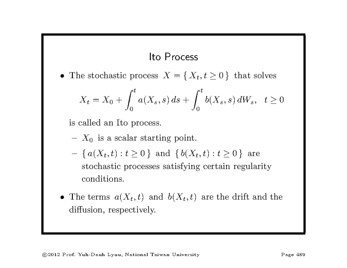 Itos Lemma - Summary Bsc (Hons) Actuarial Studies - Ito Process The ...