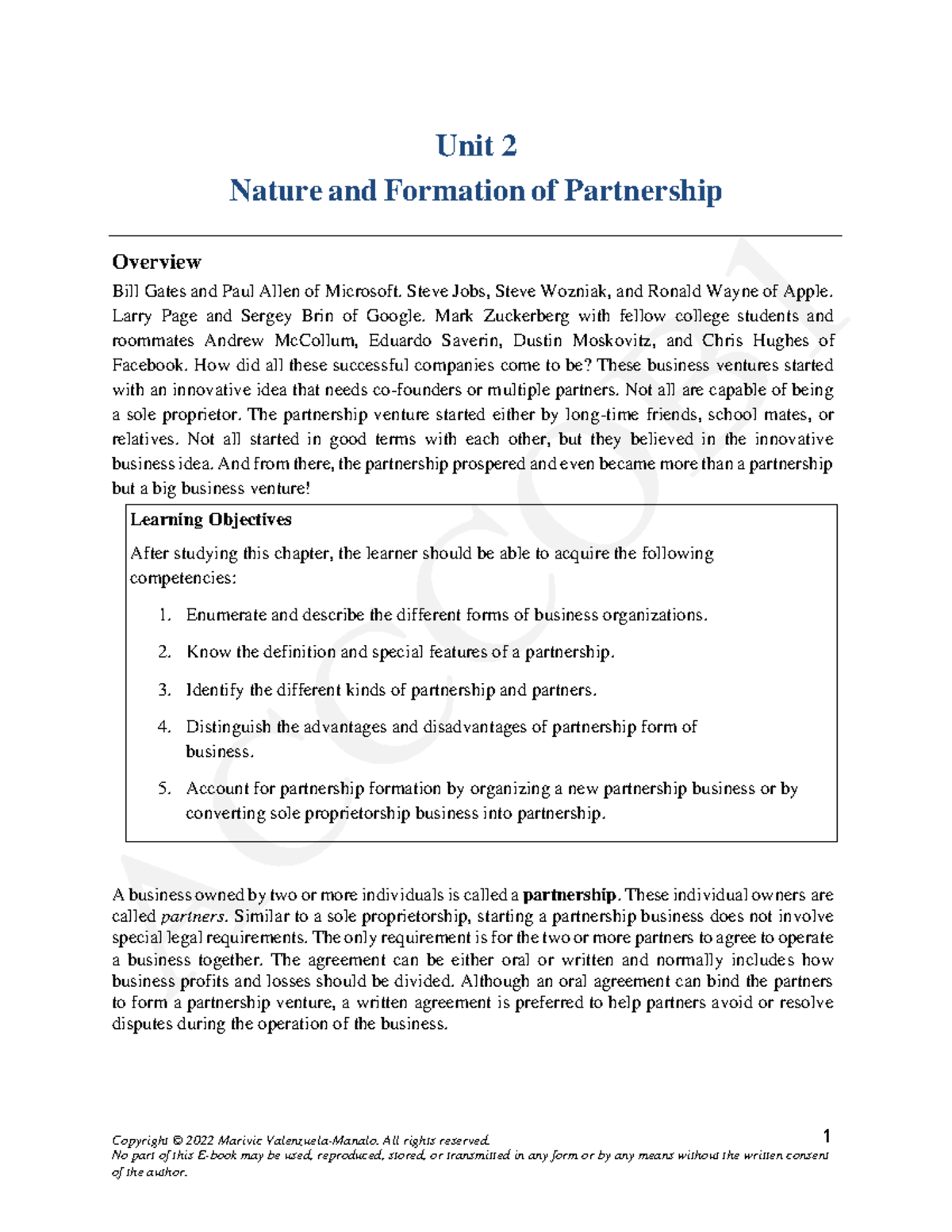 Learning Module 2 Partnership Nature and Formation March 2022 ...