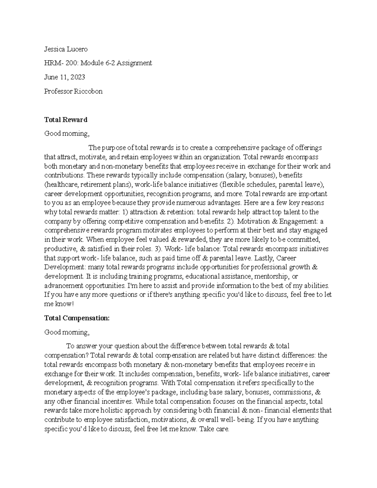 Jessica Lucero Module 6 assignment - Jessica Lucero HRM- 200: Module 6-2 Assignment June 11 ...