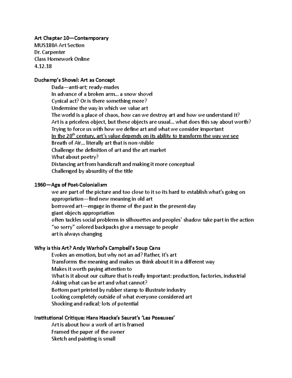 Art Chapter 10—Contemporary Art - Art Chapter MUS180A Art Section Dr ...