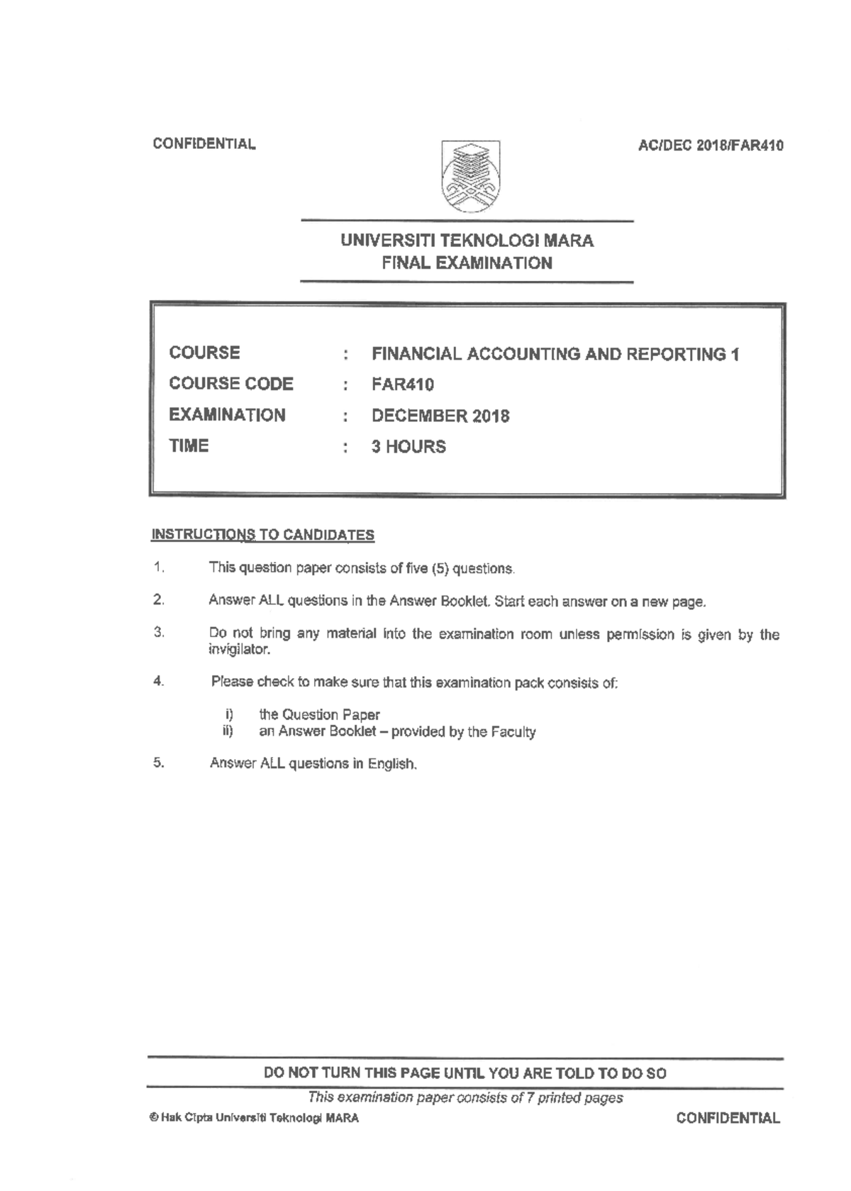 FAR410 SEMESTER 1 PAST YEAR QUESTION Session 1 2019 - financial ...