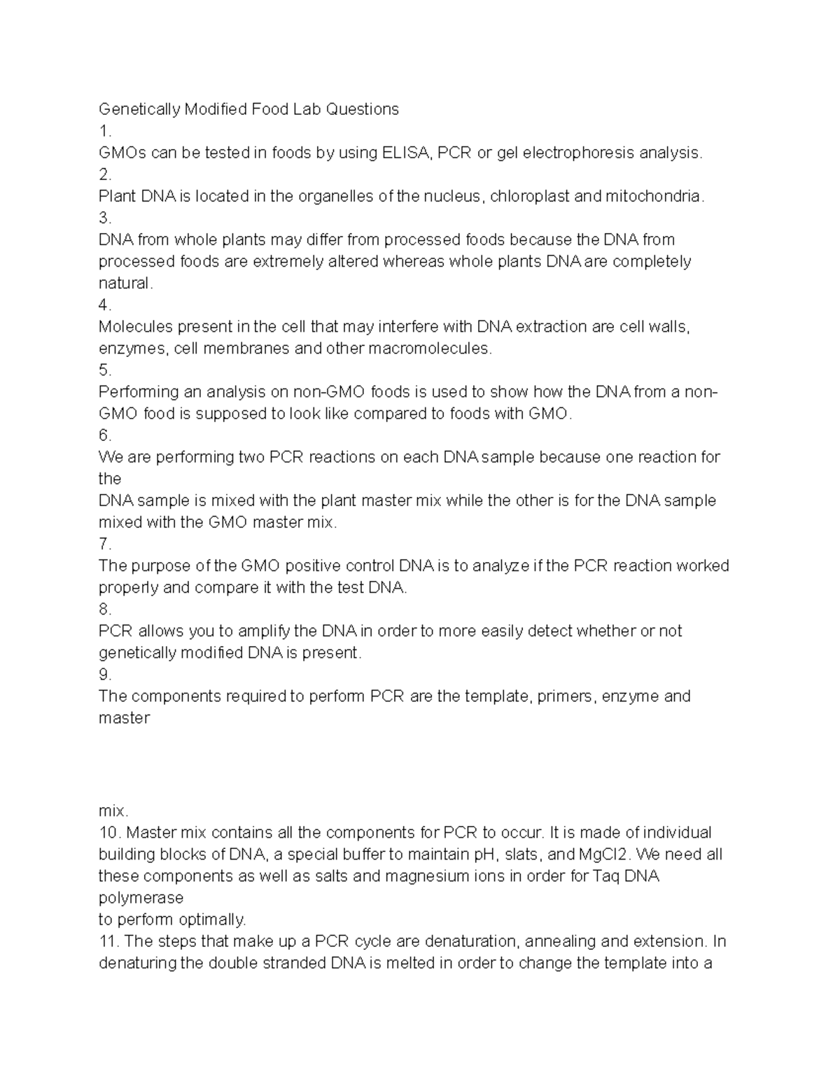 Genetically Modified Food Lab Questions - GMOs can be tested in foods ...