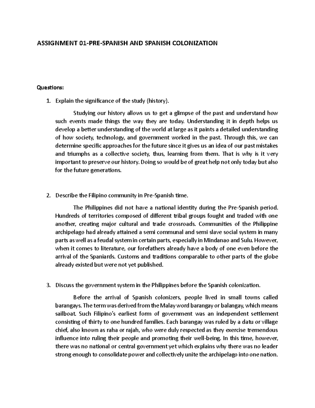 Readings in Philippine History - A1 - ASSIGNMENT 01-PRE-SPANISH AND ...