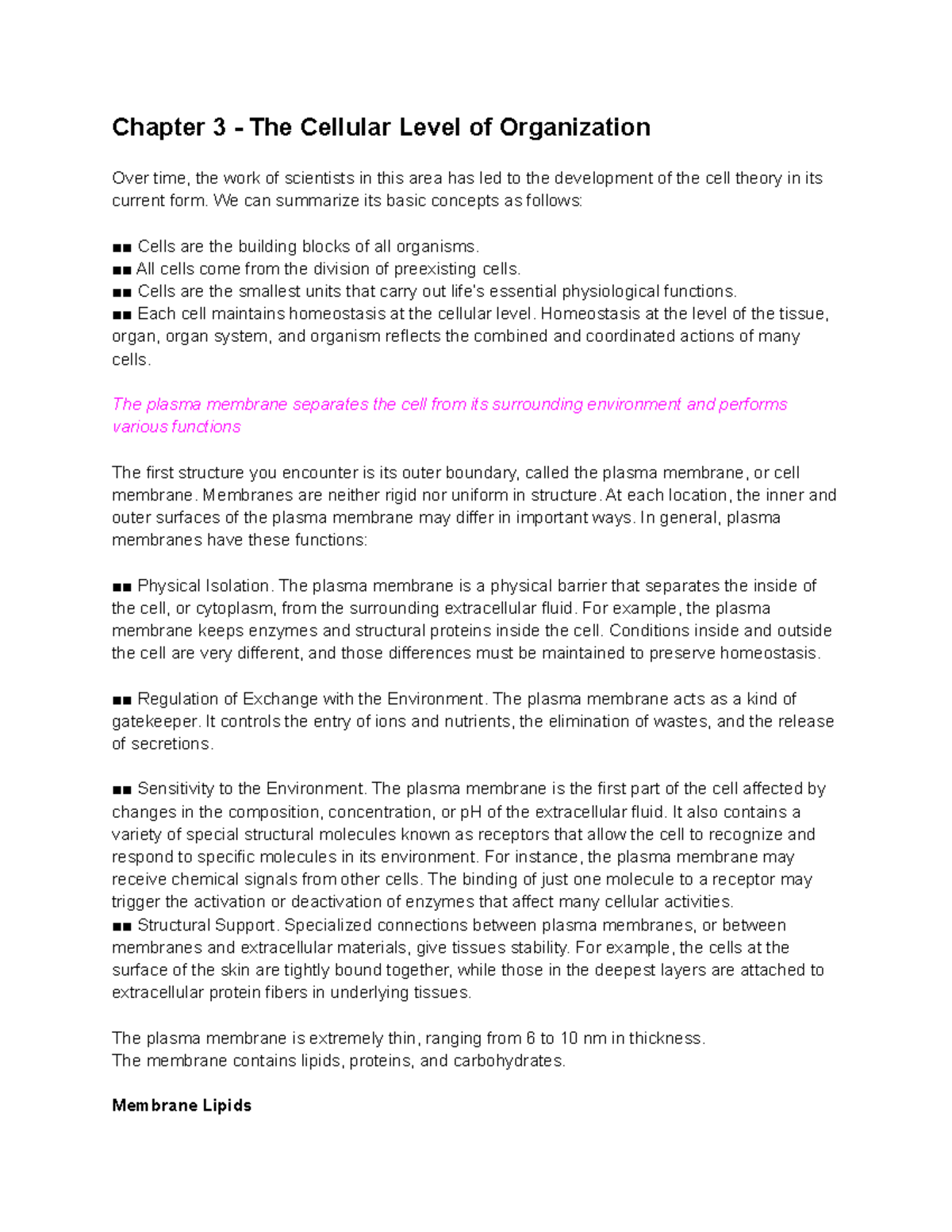 Chapter 3 - The Cellular Level of Organization - Chapter 3 - The ...