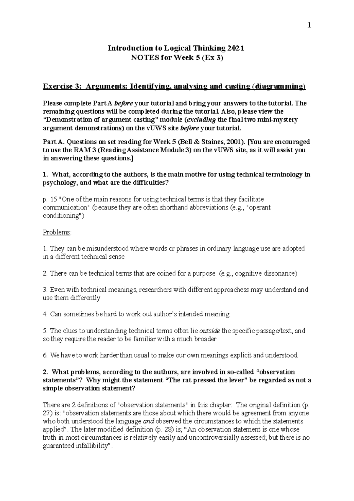 Week5tute Notes 101189 Introduction To Logical Thinking 2021 Notes For Week 5 Ex 3 Exercise 8752