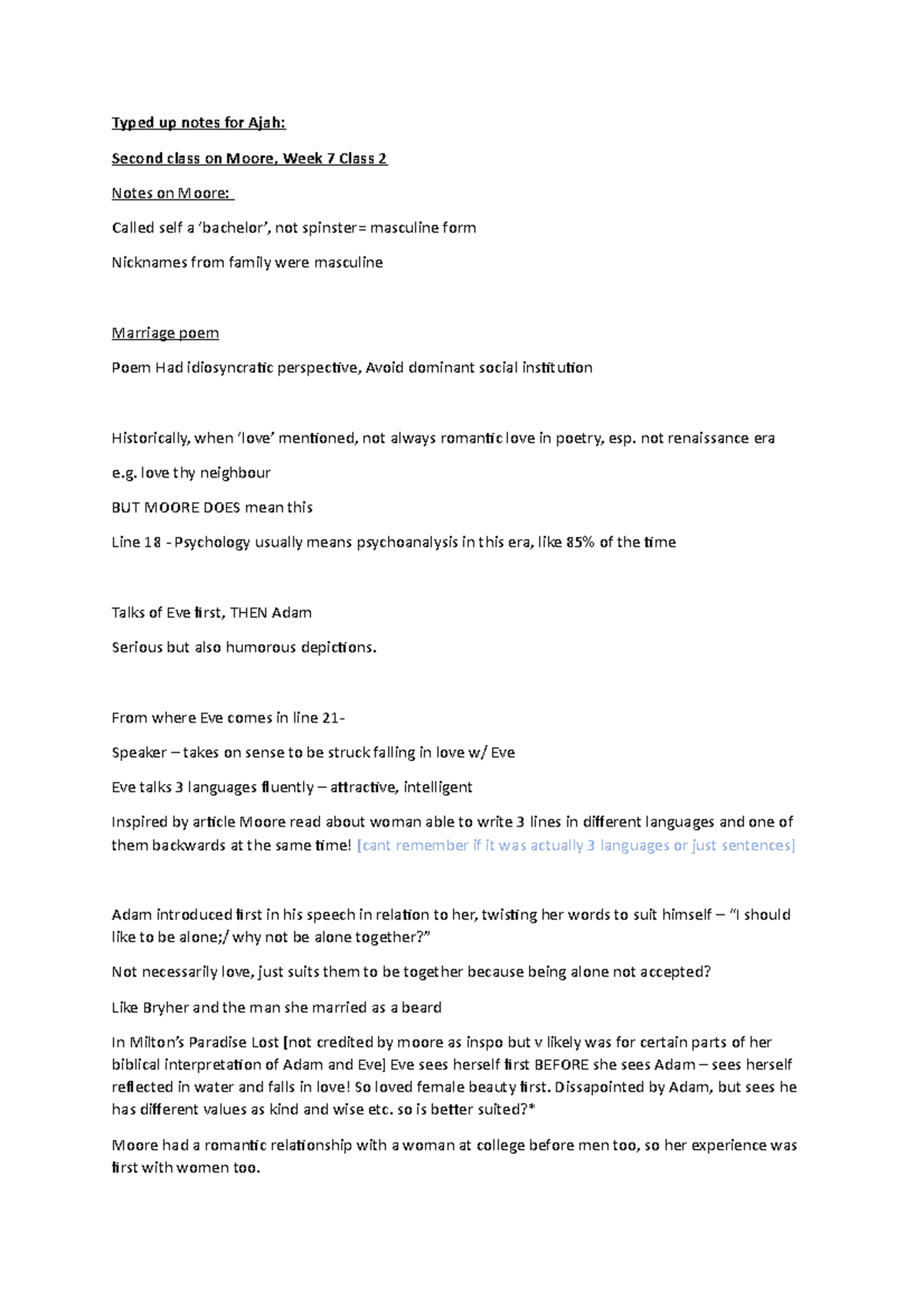 Typed up notes for Ajah - Typed up notes for Ajah: Second class on ...