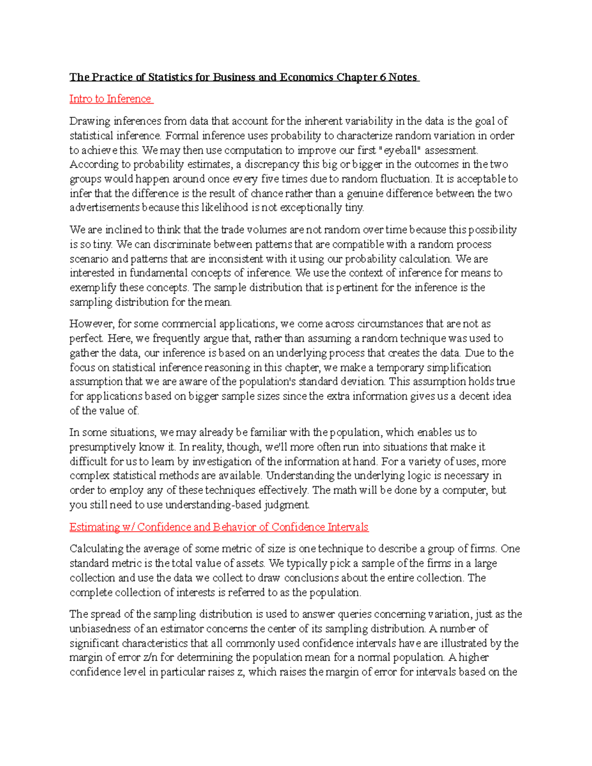 The Practice of Statistics for Business and Economics Chapter 6 Notes ...