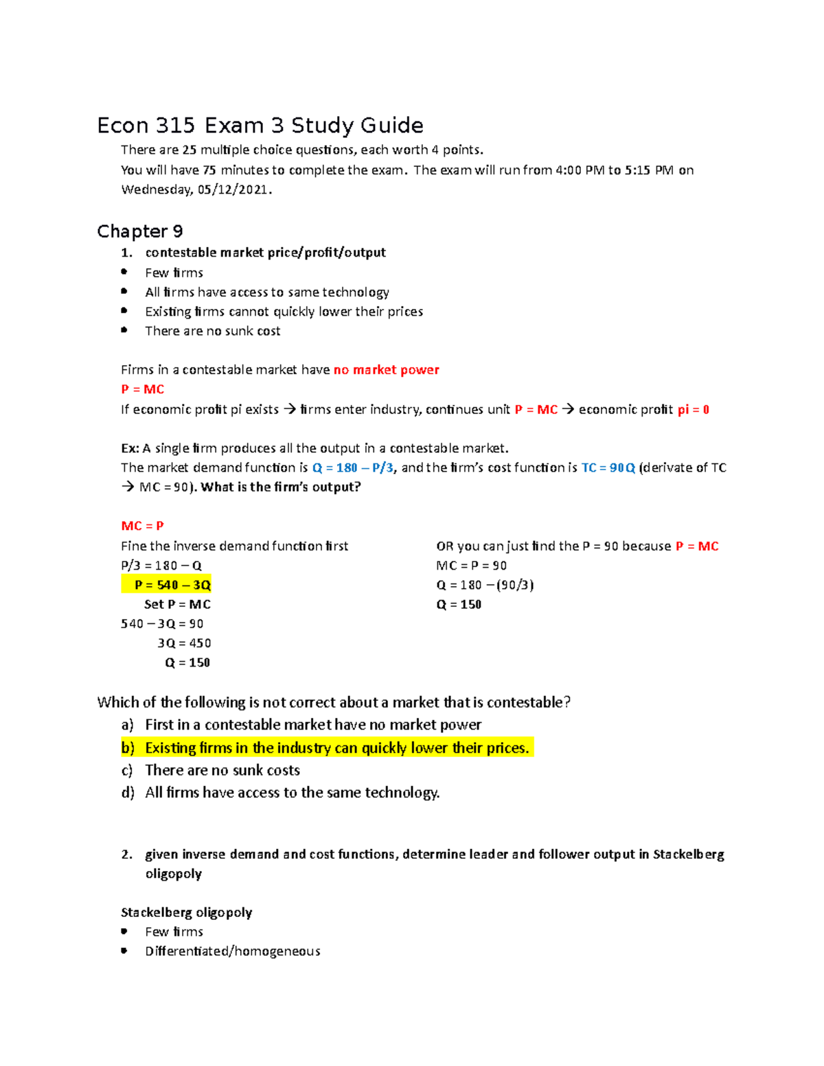 Econ 315 Exam 3 Study Guide - Econ 315 Exam 3 Study Guide There are 25 ...