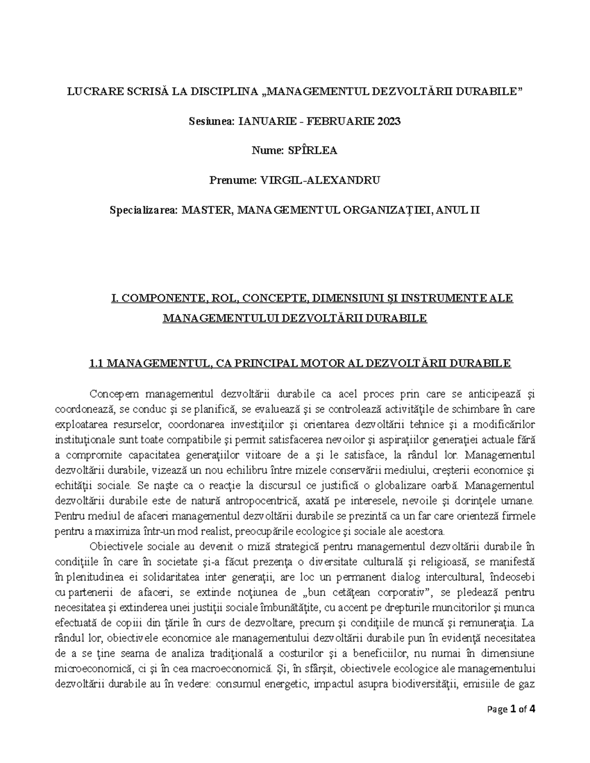 Referat LA Disciplina Managementul dezvoltarii durabile student Spirlea ...