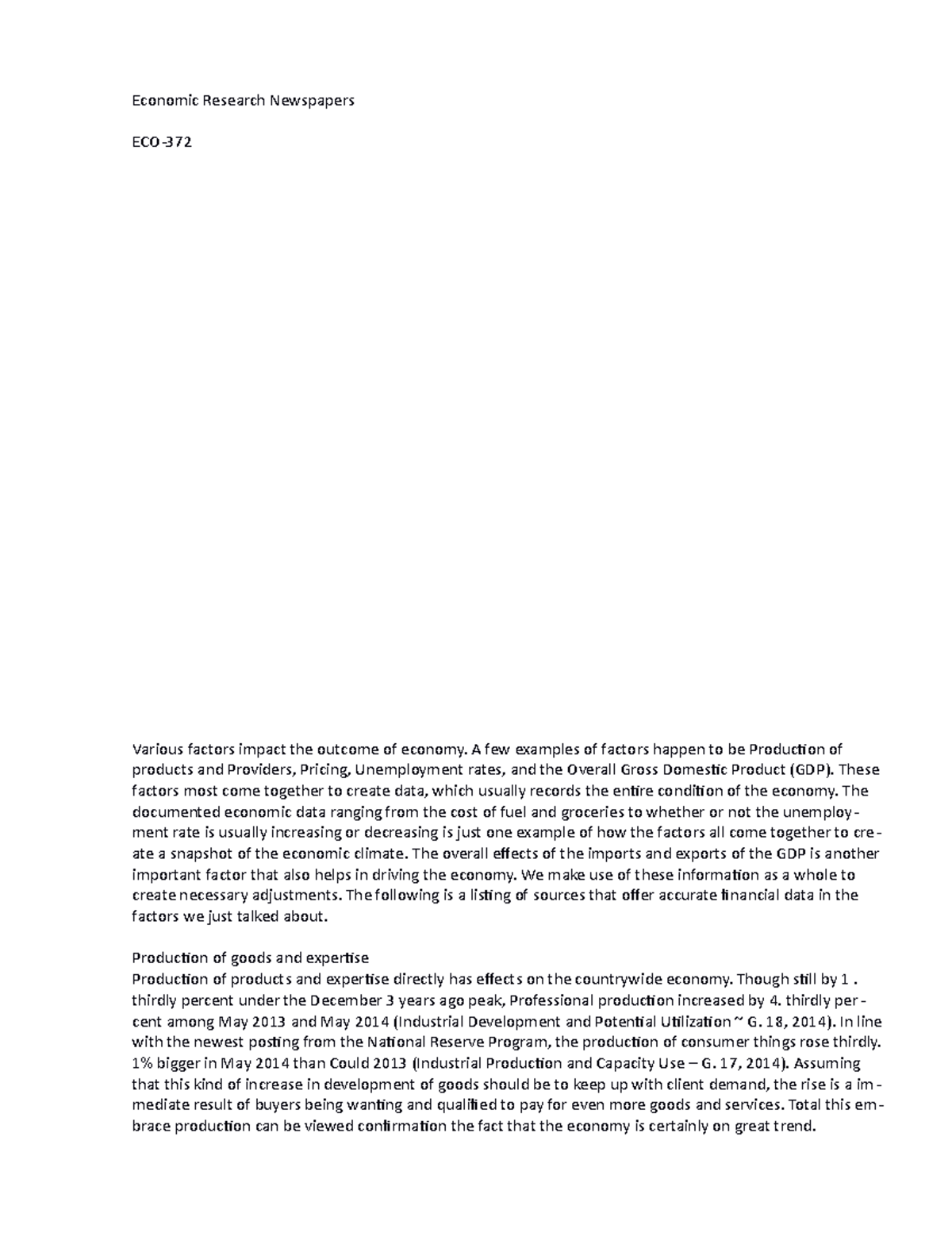 ECO 372 Economic Research Paper 1 - Economic Research Newspapers ECO ...